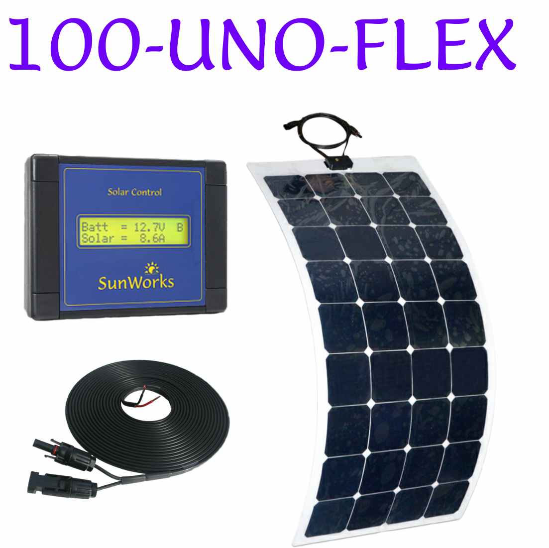 Flexible solar panel kit. 100 watt with SunWorks SB1C LCD controller.